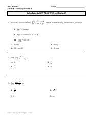 Comprehensive AP Calculus Practice Test On Limits And Continuity Course Hero