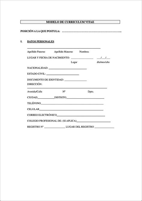 Modelo De Curriculum Vitae Para Completar Modelo De Curriculum Vitae