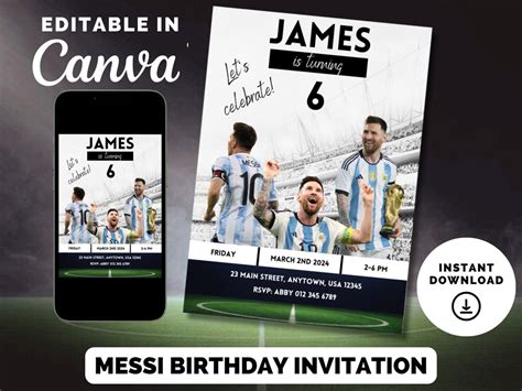 Messi Birthday Invitation Soccer Birthday Invite Custom Birthday