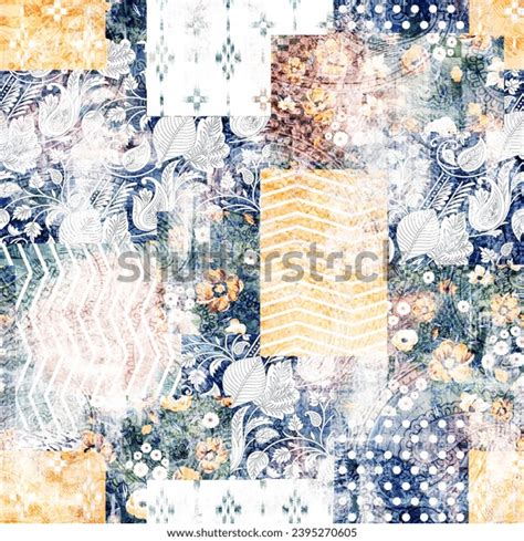 Watercolour Patchwork Pattern On Textrues Background Stock Illustration