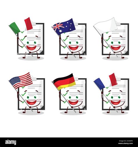 Clipboard With Checklist Cartoon Character Bring The Flags Of Various