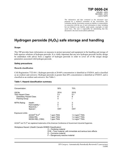 Hydrogen Peroxide H2o2 Safe Storage And Handling Docslib