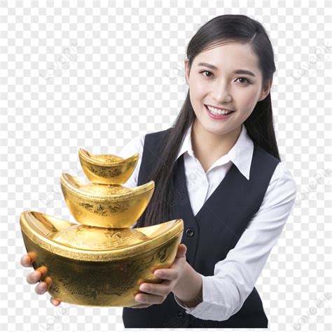 Professional Women Holding Jin Yuanbao PNG Picture And Clipart Image