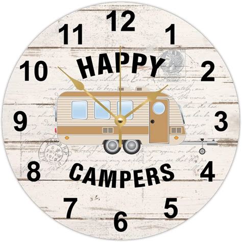 Wengbeauty Camping Happy Campers Wall Clock Wooden Round