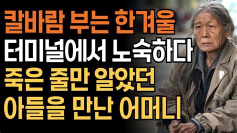 가족사연 칼바람 부는 한겨울 터미널에서 노숙하다 죽은 줄만 알았던 아들을 만난 어머니 사연 인생 오디오북 부모자식