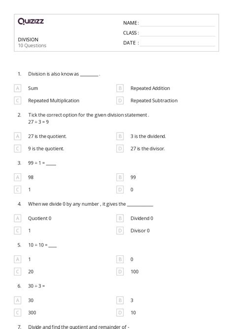 50 Division Worksheets For 3rd Class On Quizizz Free And Printable