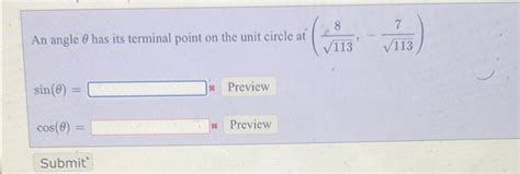 Solved An Angle θ ﻿has Its Terminal Point On The Unit Circle