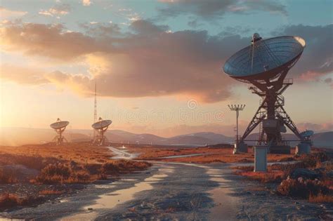 Satellite Antennas Radars Aimed At The Sky In The Science Center Stock Image Image Of Dish