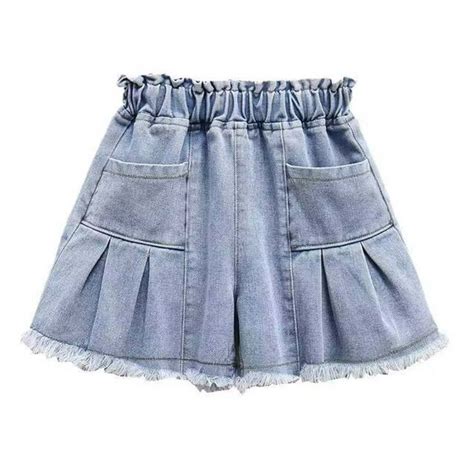 Faiwad Girls Pleated Jean Shorts Elastic Waist Wide Leg Summer Cute