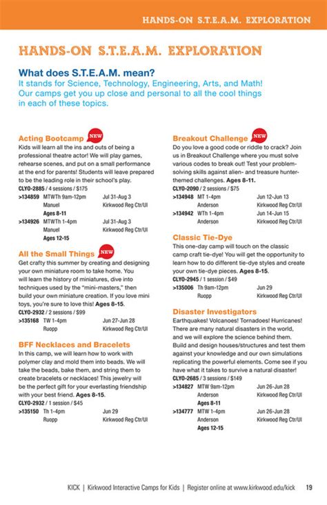 Kirkwood Community College Kick Summer Camps 2023 Brochure Page 18 19