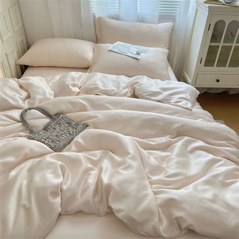 Olcool Pure Color Silk Bed Sheet Four Piece Set Ice Silk Summer Cool