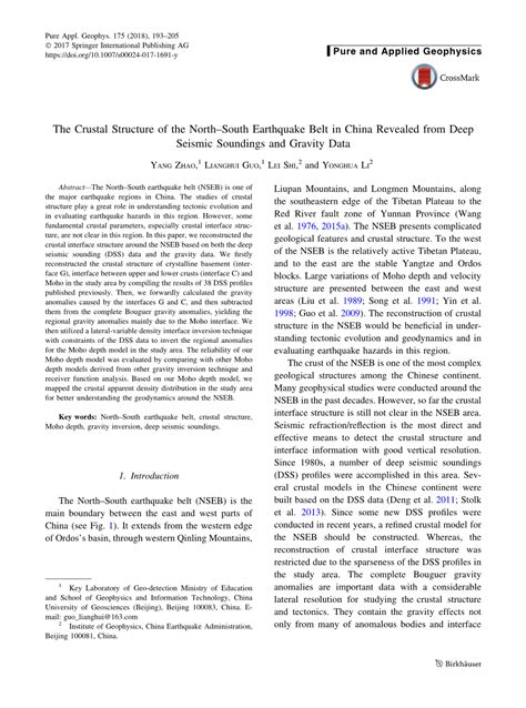 The Crustal Structure Of The Northsouth Earthquake Belt In China