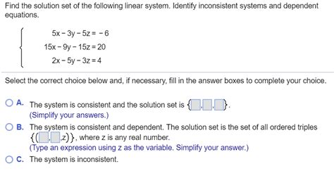 Solved Find The Solution Set Of The Following Linear System