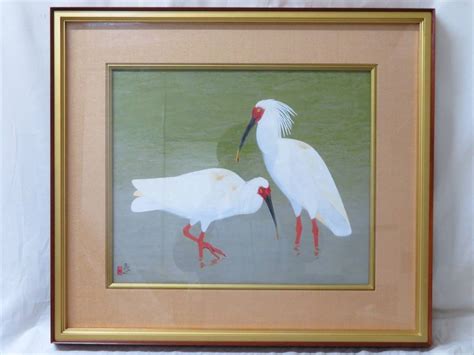 真作 長井亮之 トキ F8 8号 絵画 日本画 額装 額寸 約58 3cm×約66cm 保管ケース付 花鳥、鳥獣 ｜売買されたオークション情報