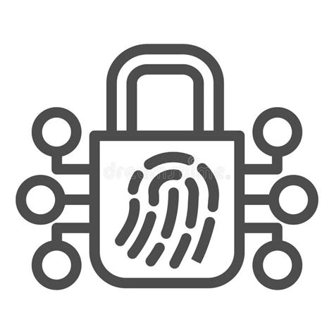 Fingerprint With Lock Line Icon Finger Scan Locked Vector Illustration