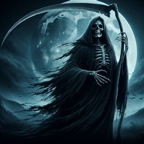 Grim Reaper With Skull Face And Moon Background Ai Art Generator