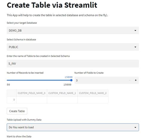 Streamlit Create And Load Table Dynamically Cloudyard