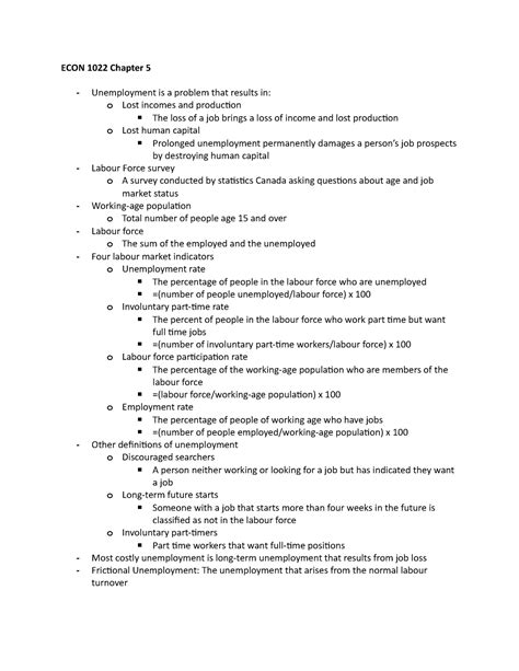 Econ 1022 Chapter 5 Econ Lecture 5 Econ 1022 Chapter 5 Unemployment Is A Problem That