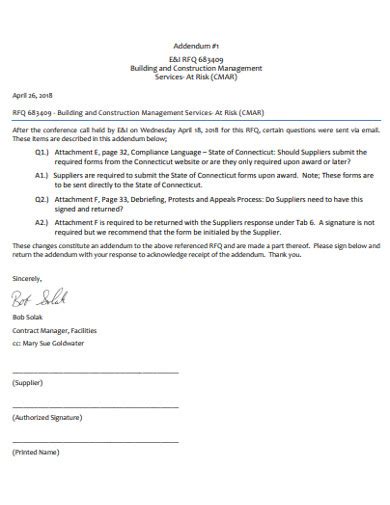 Construction Addendum 18 Examples Format Pdf
