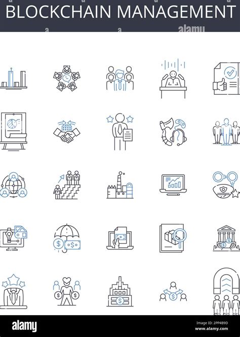 Blockchain Management Line Icons Collection Cryptocurrency Investment