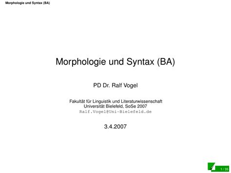Morphologie und Syntax BA Universität Bielefeld