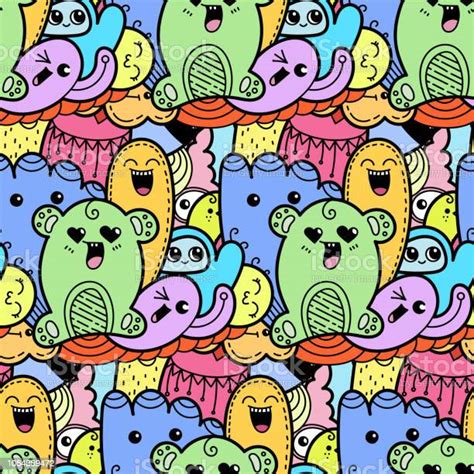 재미 있는 낙서 괴물 완벽 한 패턴 인쇄 디자인 및 색칠 하기 책 0명에 대한 스톡 벡터 아트 및 기타 이미지 0명 귀여운 낙서 드로잉 Istock