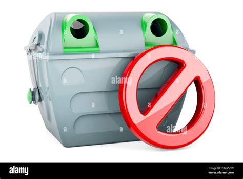Gray Garbage Container With Forbidden Symbol 3d Rendering Isolated On