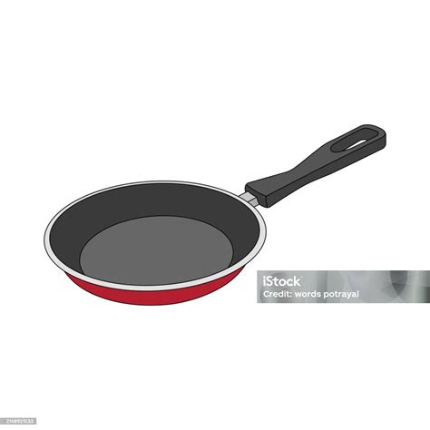 만화 벡터 일러스트 레이 션 프라이팬 아이콘 절연 통하고 백색 튀기기에 대한 스톡 벡터 아트 및 기타 이미지 튀기기 팬 주방용구 강철 Istock