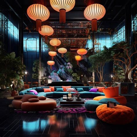 Premium Photo A Brightly Colored Furniture In A Large Room With A