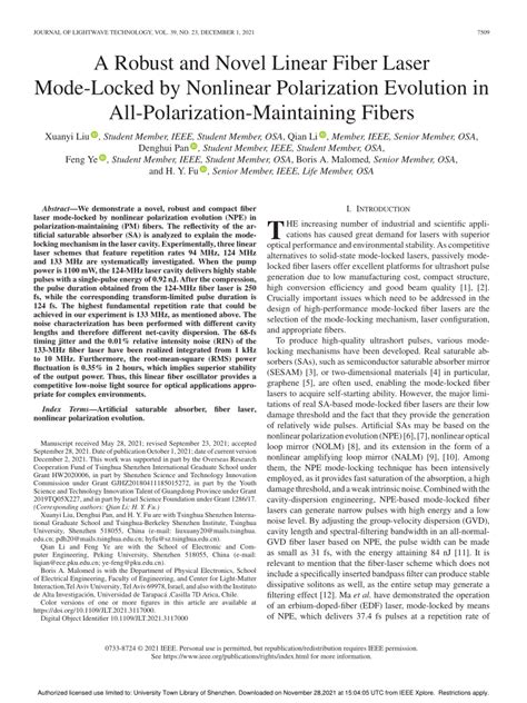 Pdf A Robust And Novel Linear Fiber Laser Mode Locked By Nonlinear Polarization Evolution In