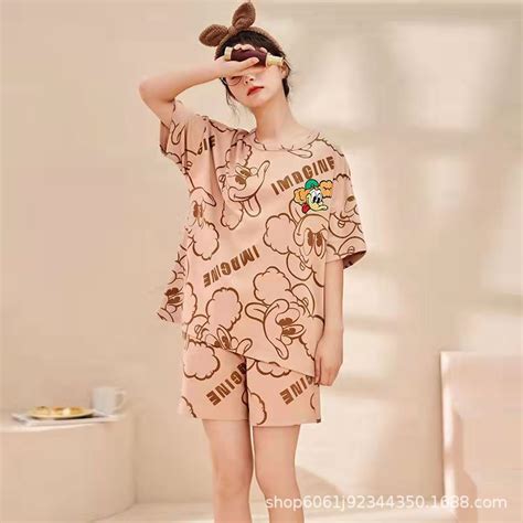 2023新款睡衣女夏季薄款短袖可爱韩版卡通套装家居服可外穿两件套 阿里巴巴