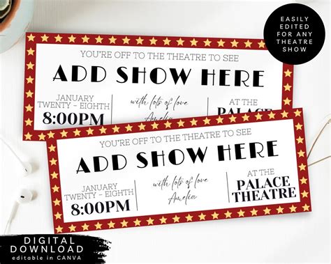 Editable Digital Theatre Ticket Voucher Musical Theatre Surprise