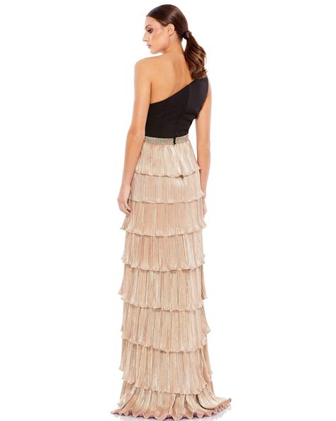 Black Gold Mac Duggal 26541 Long One Shoulder Formal Prom Gown For 498