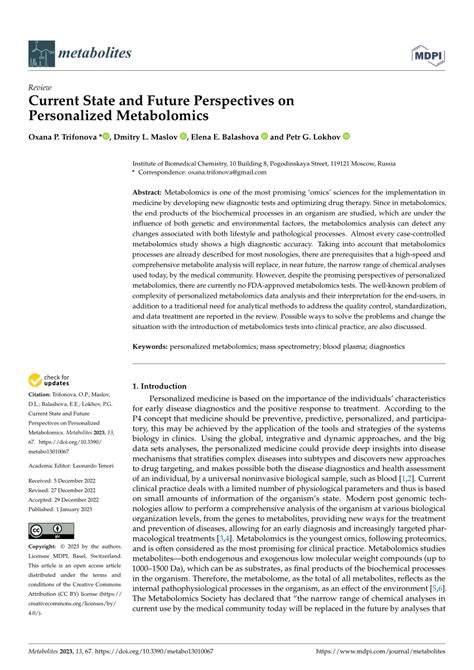 Pdf Current State And Future Perspectives On Personalized Metabolomics
