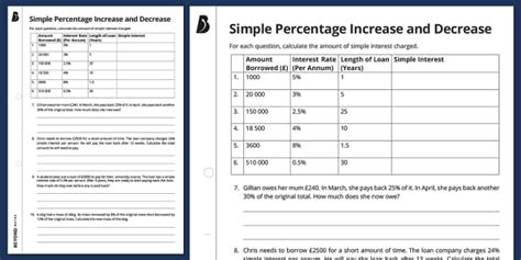 Simple Percentage Increase And Decrease Worksheet