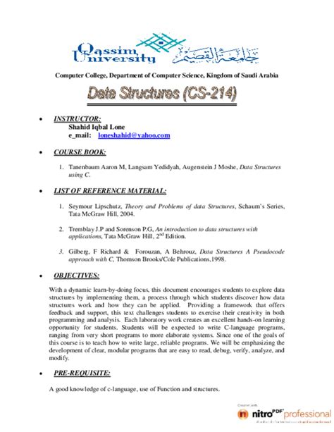 Pdf Lecture Notes Data Structures Arrays And Link List Jhonny