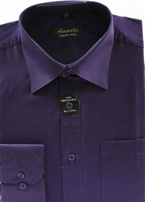 Mens Dress Shirt Plain Eggplant Modern Fit Wrinkle Free Cotton Blend