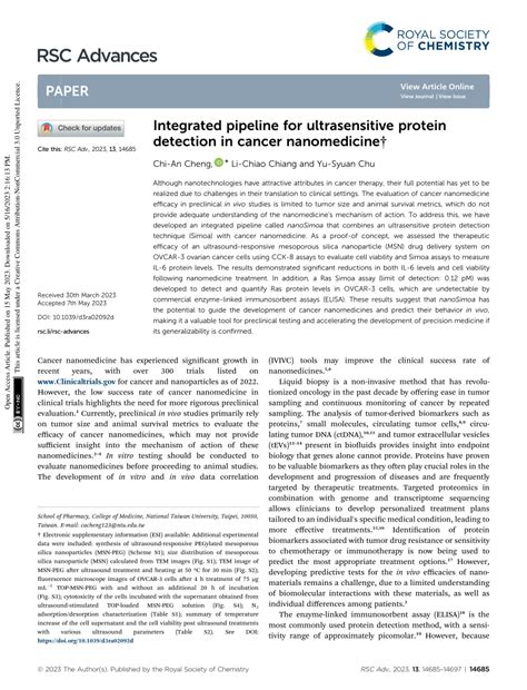 Pdf Integrated Pipeline For Ultrasensitive Protein Detection In Cancer Nanomedicine