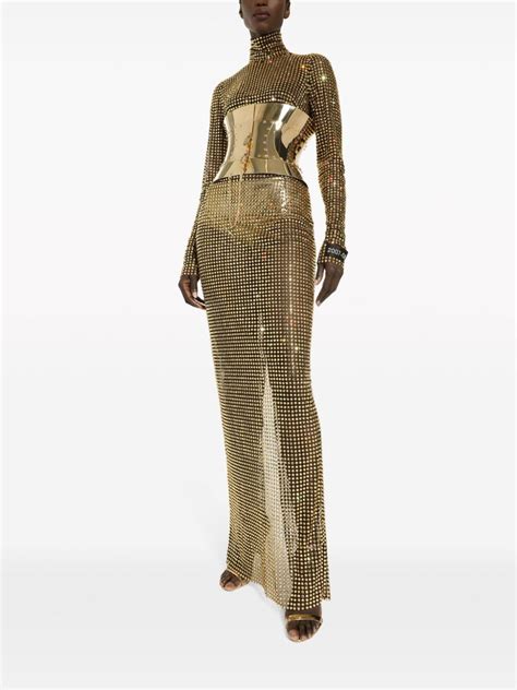 Dolce Gabbana Maxikleid Aus Mesh Mit Kristallen Gold FARFETCH DE