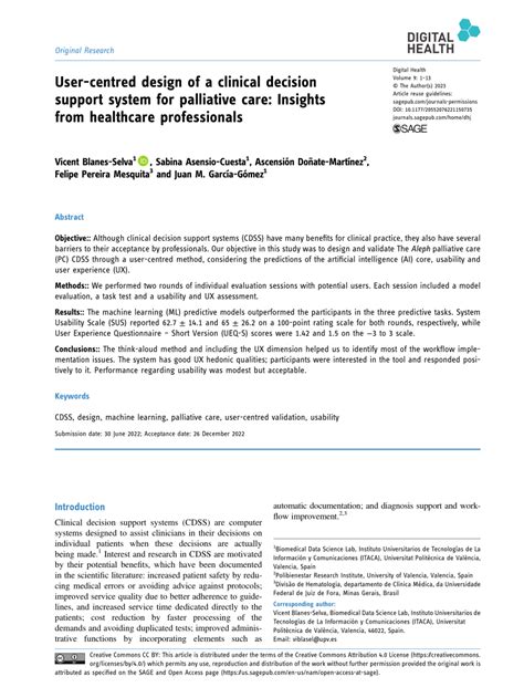 Pdf User Centred Design Of A Clinical Decision Support System For Palliative Care Insights