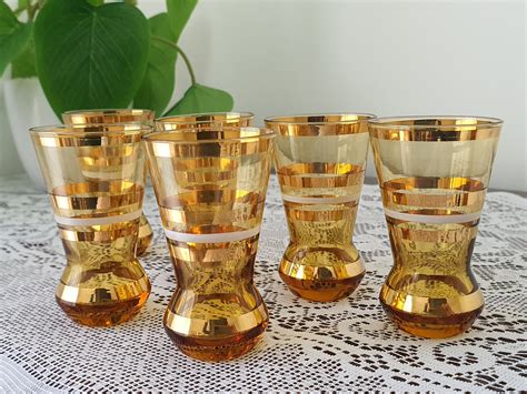 6 Vintage Amber Glasses Amber Shot Glasses Set Of 6 Amber Etsy Australia