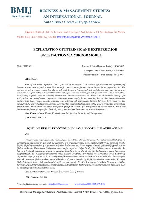 Pdf Explanation Of Intrinsic And Extrinsic Job Satisfaction Via Mirror Model İÇsel Ve DiŞsal