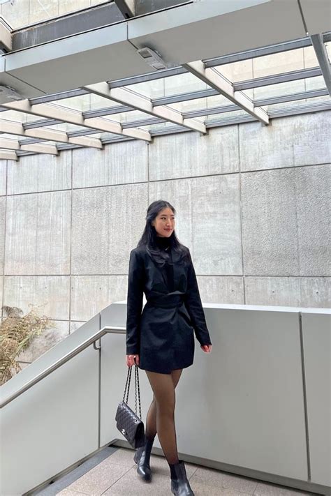 Black Blazer Dress Styled With Turtleneck And Chelsea Boots Minimal
