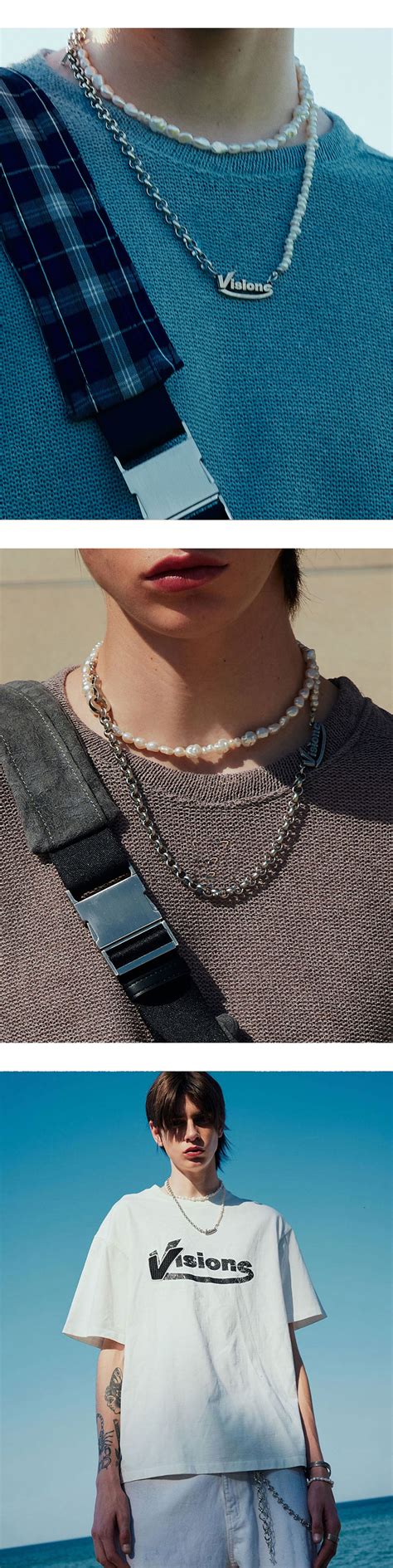 알렌느 앤티크 실버 And 펄 비전 네클리스 Haleine Kream