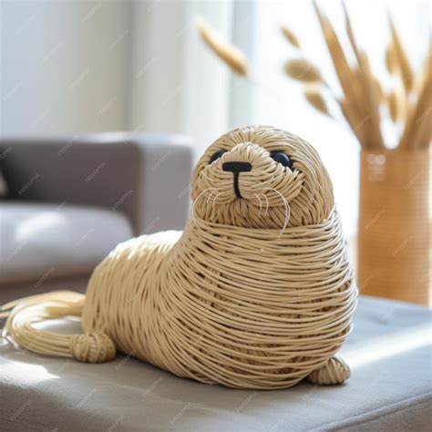 Premium Ai Image Straw Weaving Cute Seal Weaving Crafts Furniture Decoration Living Room