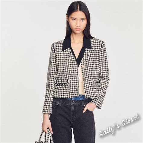 ️22新作 ♡ Sandro 白黒千鳥格子ノーカラージャケット 新品♡ 217 メルカリ