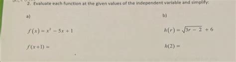 solved 2 evaluate each function at the given values of the
