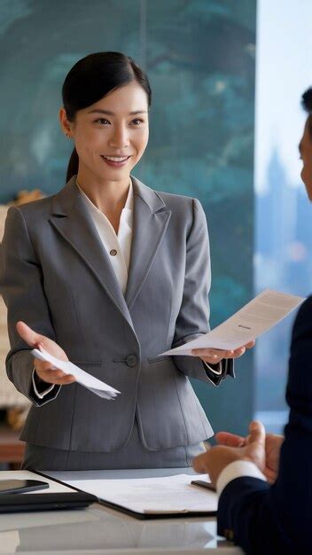 Woman Presenting Her Resume At Interview Premium Ai Generated Image