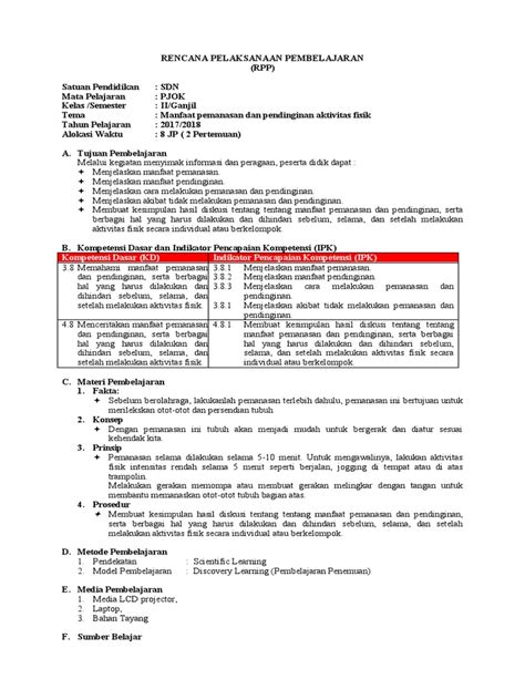 Rpp 4 Manfaat Pemanasan Dan Pendinginan Aktivitas Fisik Pdf