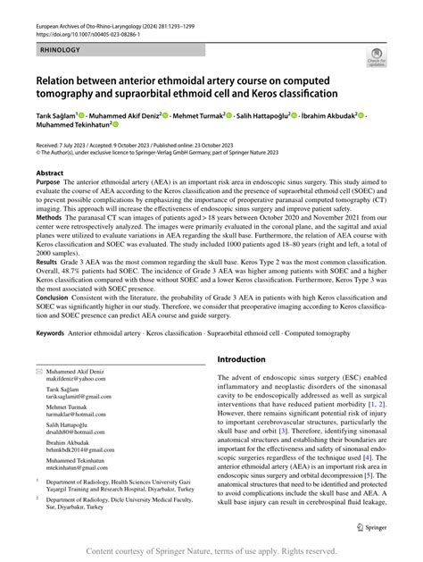 Relation Between Anterior Ethmoidal Artery Course On Computed
